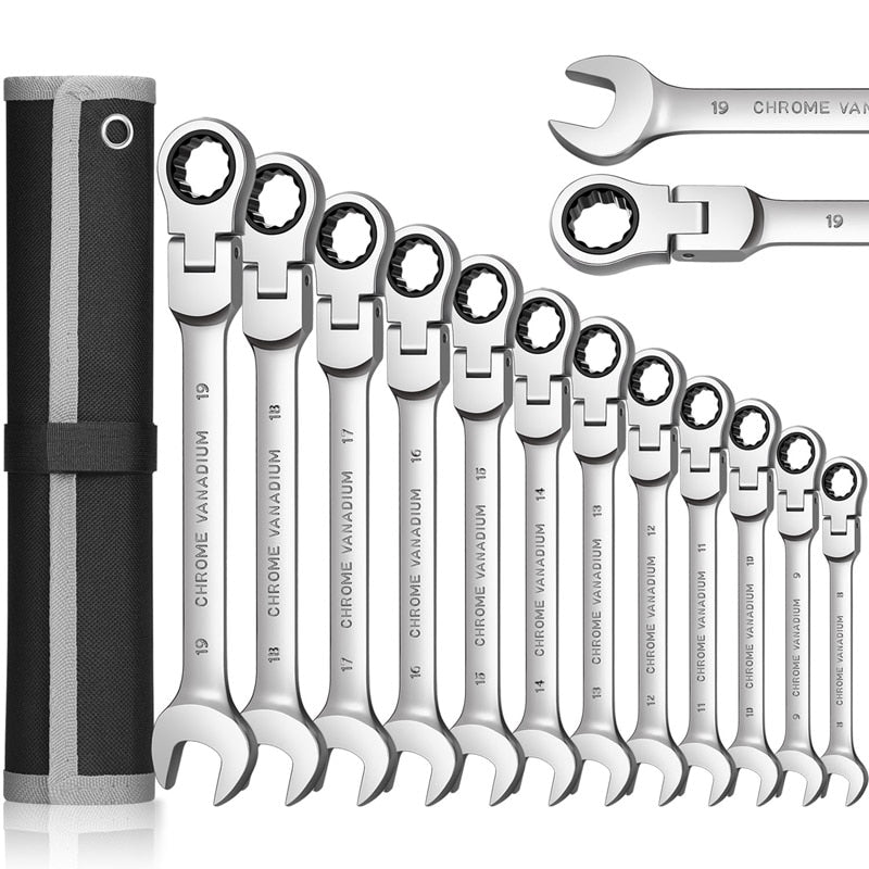 Flex-Head Combination Spanner Ratchet Set,72-Metric Tooth Box End Wren ...